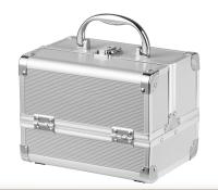 China Custom Aluminium Cosmetic Case Black Leather Lining Inside Makeup Vanity Box for 250 X 180 X 230mm for sale