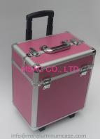 China Pink Trolley Aluminum Beauty Box With Wheels And Large Storage Space for sale