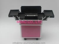 China Pink Trolley Aluminum Beauty Box With Wheels And Large Storage Space for sale