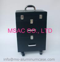 China Professional Makeup Cases On Wheels , Black Pu Leather Cosmetic Trolley Case for sale