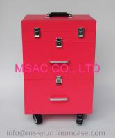 China Professional Makeup Cases On Wheels , Black Pu Leather Cosmetic Trolley Case for sale