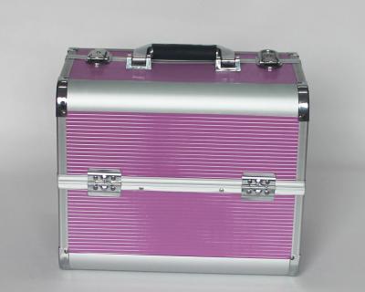 China Rose Red Aluminium Beauty Case with Striped ABS Panel for sale