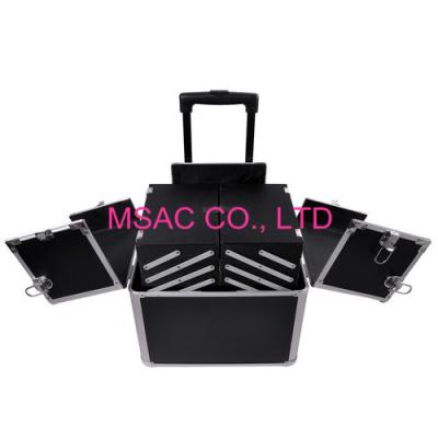 China Black Metal Makeup Case Wear Resistant , Large Capacity Professional Beauty Case for sale
