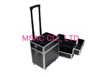 China Aluminum Cosmetic Trolley Case , Professional Makeup Travel Case Two Trays for sale