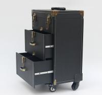 China PU Leather Lockable Pro Makeup Case With Wheels And Two Drawers For Storage for sale