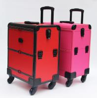 China Red Professional Makeup Artist Case , Durable Makeup Trolley Case With Wheels for sale