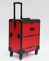 China Red Professional Makeup Artist Case , Durable Makeup Trolley Case With Wheels for sale