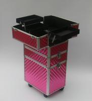 China Three Layers Makeup Travel Case , Custom Pink Aluminum Makeup Trolley Case for sale