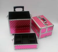 China Three Layers Makeup Travel Case , Custom Pink Aluminum Makeup Trolley Case for sale