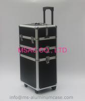 China Black Pro Makeup Case With Two Locks 4mm Thickness MDF And Aluminum Panel for sale
