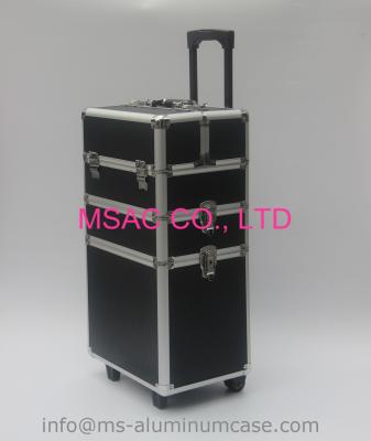 China Black Pro Makeup Case With Two Locks 4mm Thickness MDF And Aluminum Panel for sale