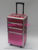 China Three Layers Aluminum Makeup Trolley Case With Pink Color for sale