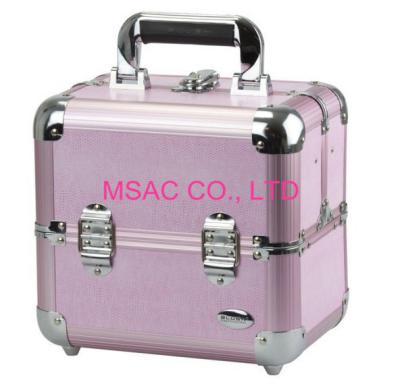 China Purple Aluminium Beauty Case 4 Trays Inside Makeup Travel Box Moistureproof for sale