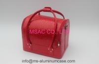 China Red Beauty Travel Cosmetic Bags , Crocodile Leather Cosmetic Train Case for sale
