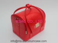 China Red Beauty Travel Cosmetic Bags , Crocodile Leather Cosmetic Train Case for sale