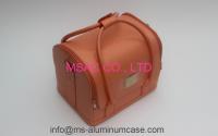China Red Beauty Travel Cosmetic Bags , Crocodile Leather Cosmetic Train Case for sale