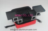 China Zipper Cosmetic Travel Case , Red And Black Professional Travel Makeup Bag for sale