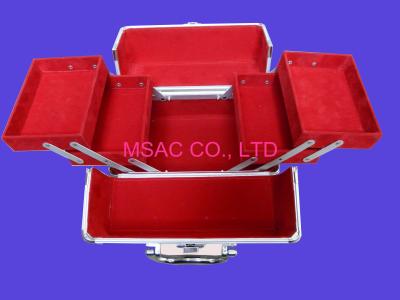 China Sliver Aluminium Cosmetic Case Red Lining Inside L 280 X W 180 X H 180mm for sale
