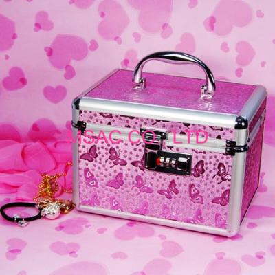 China Butterfly Pink Lockable Vanity Case , Custom Professional Makeup Cases for sale