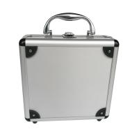 China Small SilverAluminium Cosmetic Case With Inside Mirror And Chrome Closure Clasp for sale