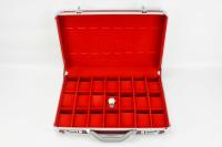 China Lockable Aluminum Watch Display Case For 37 Watches Red PU Leather Material for sale