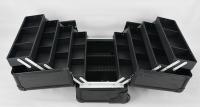 China Black Small Rolling Makeup Trolley Case Size 360 * 250 * 360mm / Aluminum Pro Makeup Box for sale