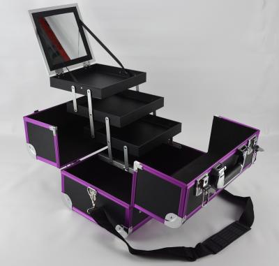 China Purple Aluminum Anodize Cosmetic Case Protable Make Up Box for sale