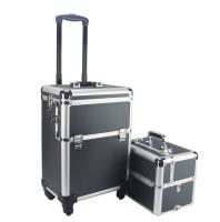 China Aluminum Rolling Makeup Cases, Aluminum Trolley Makup Cases With Tray for sale