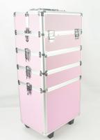 China 4 In 1 Aluminum Makeup Trolley Case In Pink Color Pink Pro Makeup Trolley Case for sale