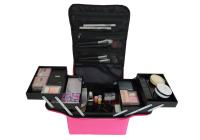 China Soft Fabric Makeup Train Case With Shoulder Strap Pro Makeup Cosmetic Case Large Base Compartment for sale