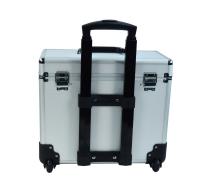 China Silver Aluminum Hairdresser Trolley Case Aluminum Grooming Case With Trolly In Silver for sale