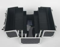 China PVC Makeup Case Four Trays Black Aluminum Cosmetic Case With Strong Handle for sale