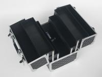 China PVC Makeup Case Four Trays Black Aluminum Cosmetic Case With Strong Handle for sale