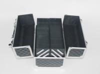 China PVC Makeup Case Four Trays Black Aluminum Cosmetic Case With Strong Handle for sale