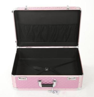 China Pink Aluminum Beauty Case With Two Handles Rolling Cosmetic Case For Travel for sale