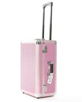 China Pink Aluminum Beauty Case With Two Handles Rolling Cosmetic Case For Travel for sale