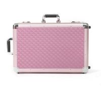 China Pink Aluminum Beauty Case With Two Handles Rolling Cosmetic Case For Travel for sale