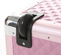 China Pink Aluminum Beauty Case With Two Handles Rolling Cosmetic Case For Travel for sale