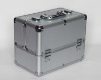 China Silver Aluminum Cosmetic Train Box Double Open Aluminum Makeup Case For Artist With Tray for sale