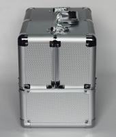 China Silver Aluminum Cosmetic Train Box Double Open Aluminum Makeup Case For Artist With Tray for sale