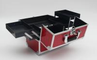 China PU Aluminum Cosmetic Case Carry Cosmetics And Tools Red Leather Panel With One Lock for sale