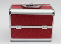 China PU Aluminum Cosmetic Case Carry Cosmetics And Tools Red Leather Panel With One Lock for sale