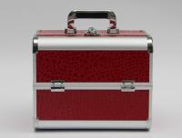 China PU Aluminum Cosmetic Case Carry Cosmetics And Tools Red Leather Panel With One Lock for sale