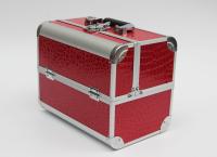 China PU Aluminum Cosmetic Case Carry Cosmetics And Tools Red Leather Panel With One Lock for sale