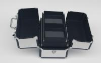 China Gray Aluminum Cosmetic Case PVC Beauty Box With Four Trays Portable For Travel for sale