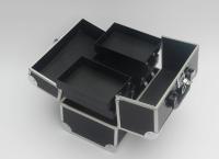 China Black Aluminum Makeup Train Box PU Panel Cosmetic Case Double Open Beauty Box For Travel for sale