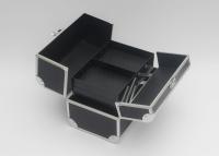 China Black Aluminum Makeup Train Box PU Panel Cosmetic Case Double Open Beauty Box For Travel for sale
