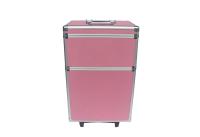 China Pink Aluminum Makeup Trolley Case Rolling Aluminum Cosmetic Case for sale