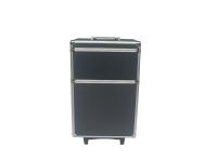 China Aluminum Makeup Trolley Case Black Rolling Aluminium Cosmetic Case With Two Layer for sale