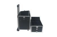 China Aluminum Makeup Trolley Case Black Rolling Aluminium Cosmetic Case With Two Layer for sale